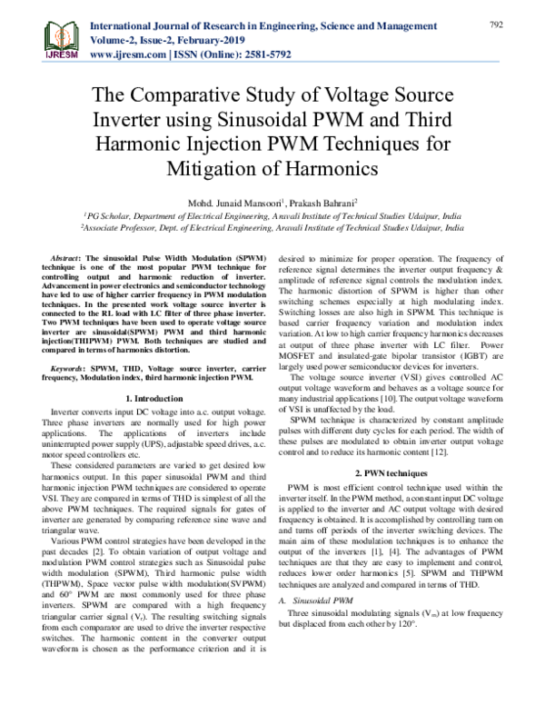 (PDF) The Comparative Study of Voltage Source Inverter using Sinusoidal PWM and Third Harmonic ...
