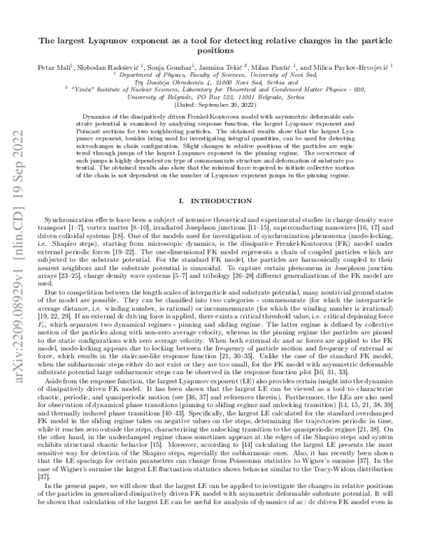 (PDF) The largest Lyapunov exponent as a tool for detecting relative ...