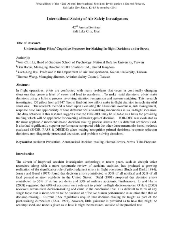 (PDF) Understanding pilots’ cognitive processes for making in-flight ...