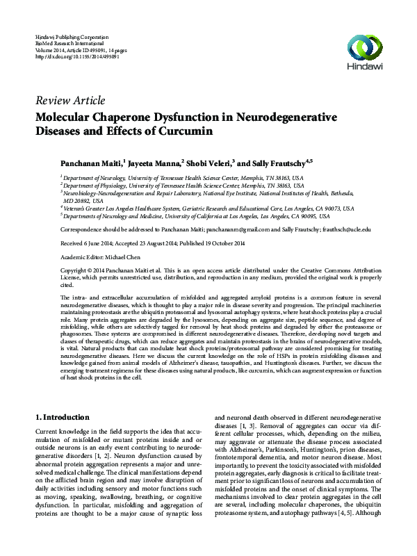 (PDF) Molecular Chaperone Dysfunction in Neurodegenerative Diseases and ...