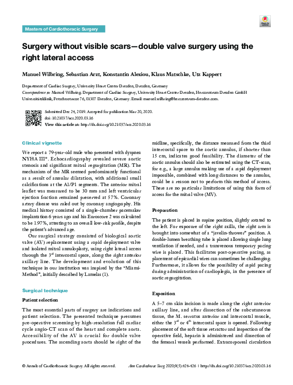 Pdf Surgery Without Visible Scars—double Valve Surgery Using The 6824