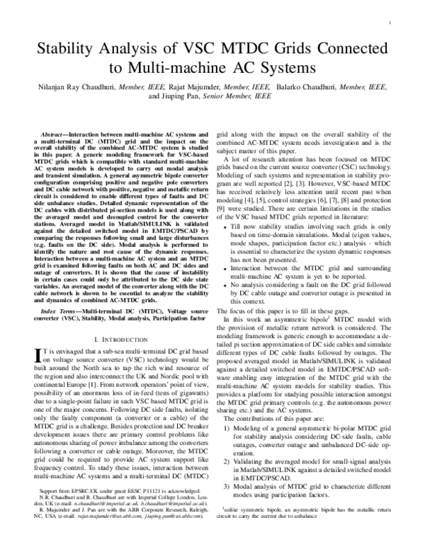 (PDF) Stability Analysis of VSC MTDC Grids Connected to Multimachine AC ...