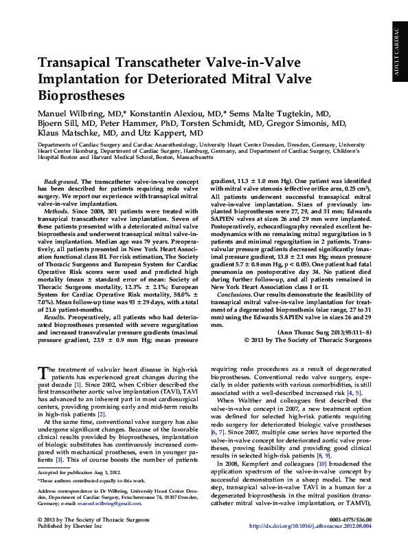 (PDF) Transapical Transcatheter Valve-in-Valve Implantation for ...