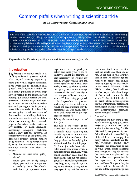 (PDF) Common pitfalls when writing a scientific article