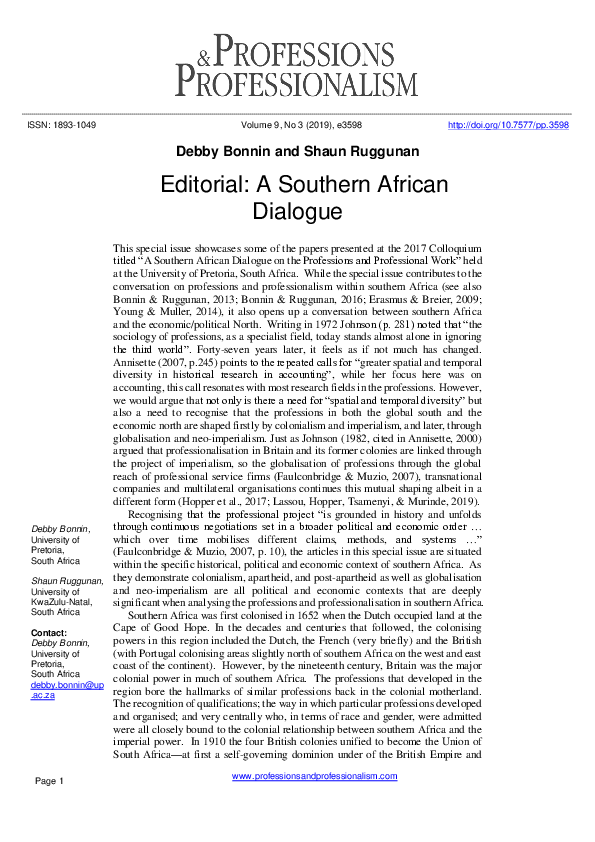 (PDF) Editorial: A Southern African Dialogue