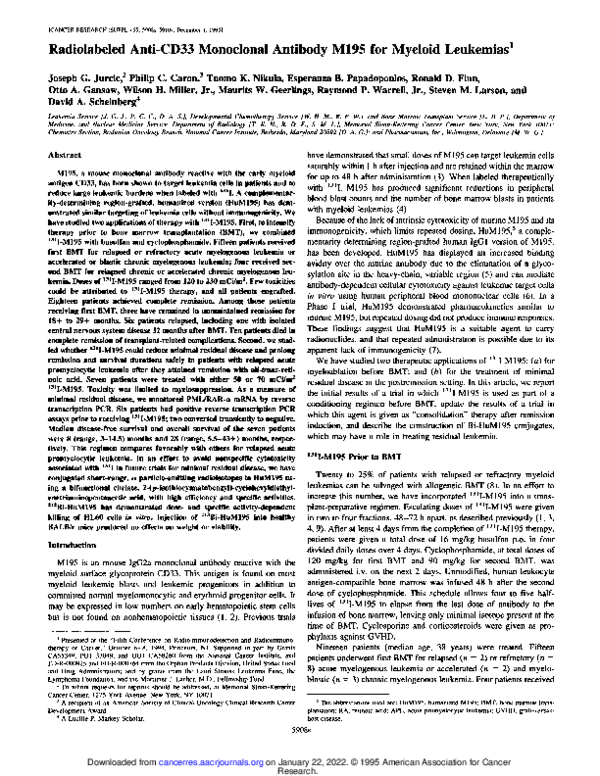 (PDF) Radiolabeled anti-CD33 monoclonal antibody M195 for myeloid leukemias