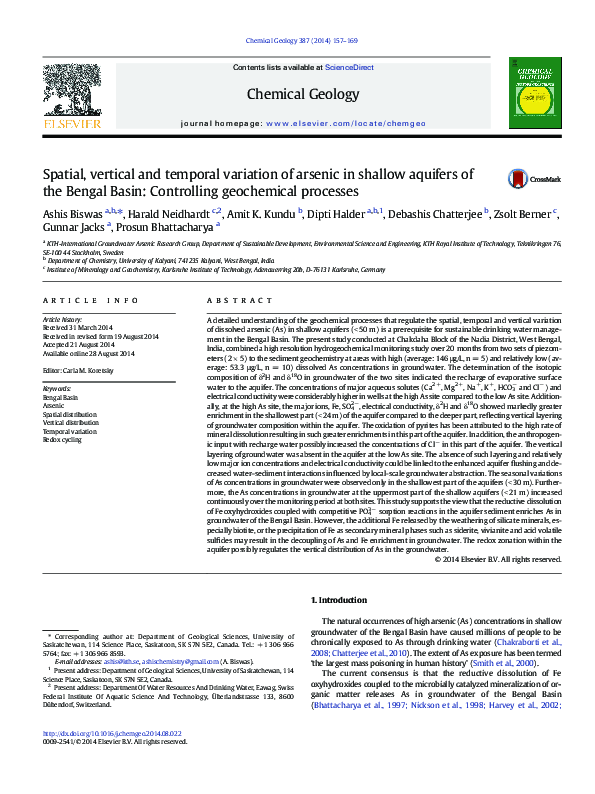 Pdf Spatial Vertical And Temporal Variation Of Arsenic In Shallow Aquifers Of The Bengal