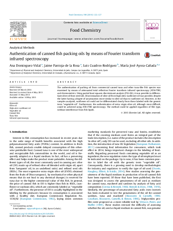 (PDF) Authentication of canned fish packing oils by means of Fourier ...