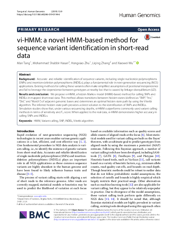(PDF) vi-HMM: a novel HMM-based method for sequence variant ...