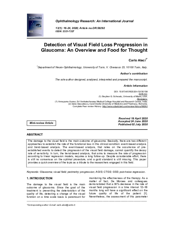 (PDF) Detection of Visual Field Loss Progression in Glaucoma: An ...