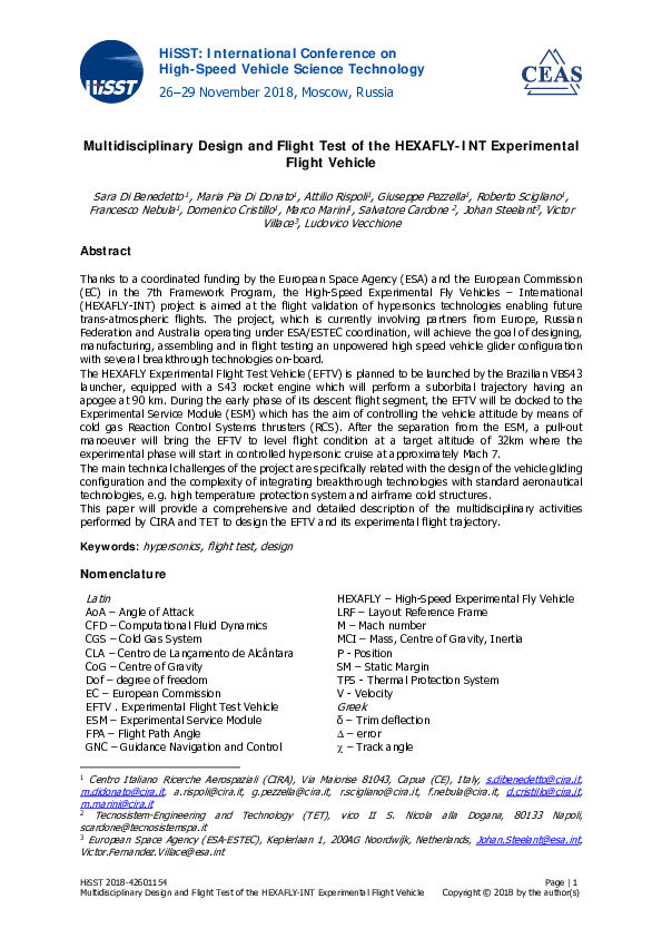 (PDF) Multidisciplinary Design and Flight Test of the HEXAFLY-INT ...