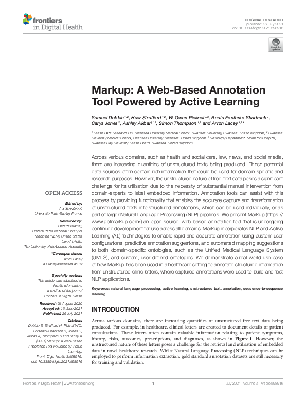 (PDF) Markup: A Web-Based Annotation Tool Powered by Active Learning