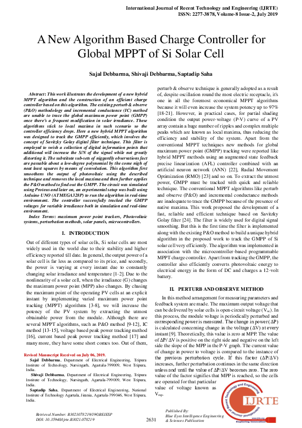 (PDF) A New Algorithm Based Charge Controller for Global MPPT of Si Solar Cell