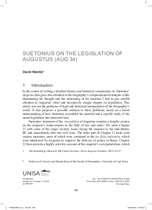 (PDF) Suetonius on the legislation of Augustus (Aug 34)