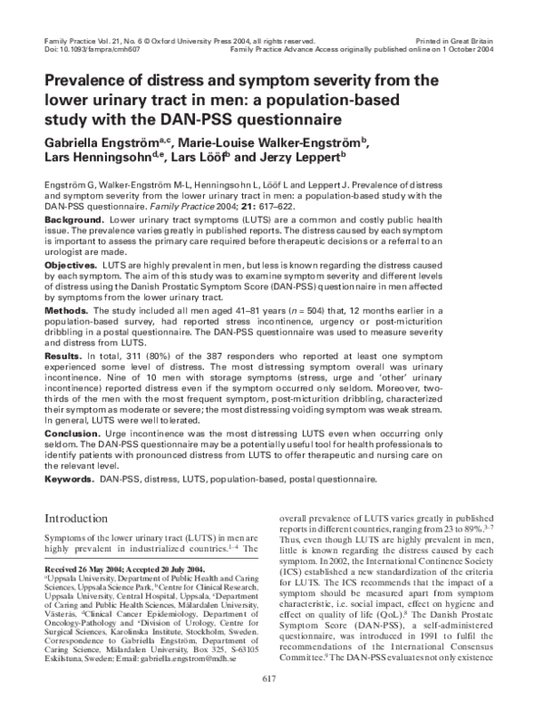 (PDF) Prevalence of distress and symptom severity from the lower ...