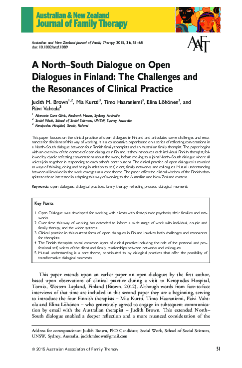 (PDF) A North-South Dialogue on Open Dialogues in Finland: The ...