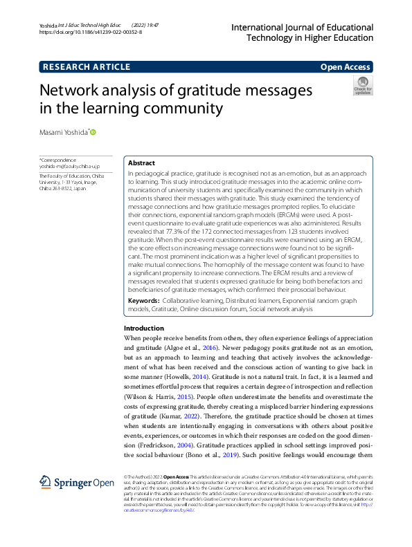(PDF) Network analysis of gratitude messages in the learning community