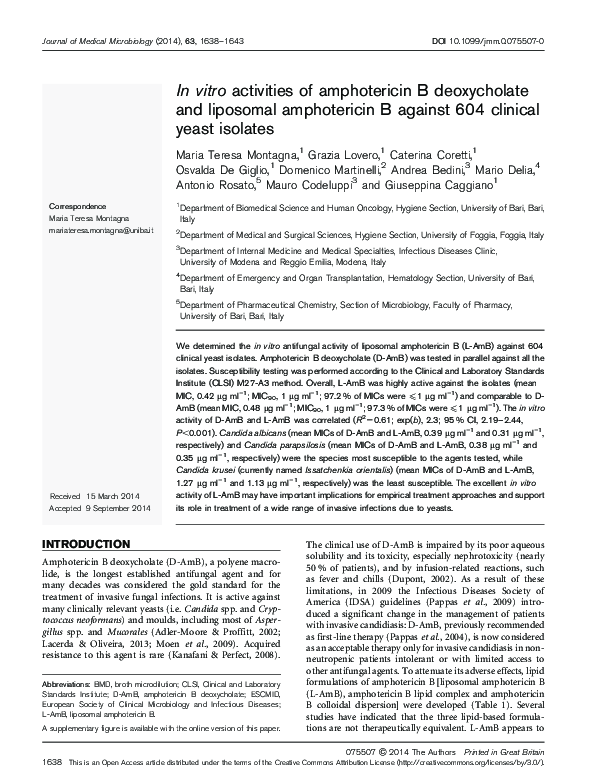 (PDF) In vitro activities of amphotericin B deoxycholate and liposomal ...