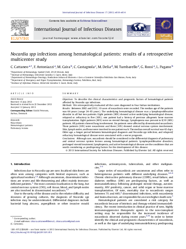 (PDF) Nocardia spp infections among hematological patients: results of ...