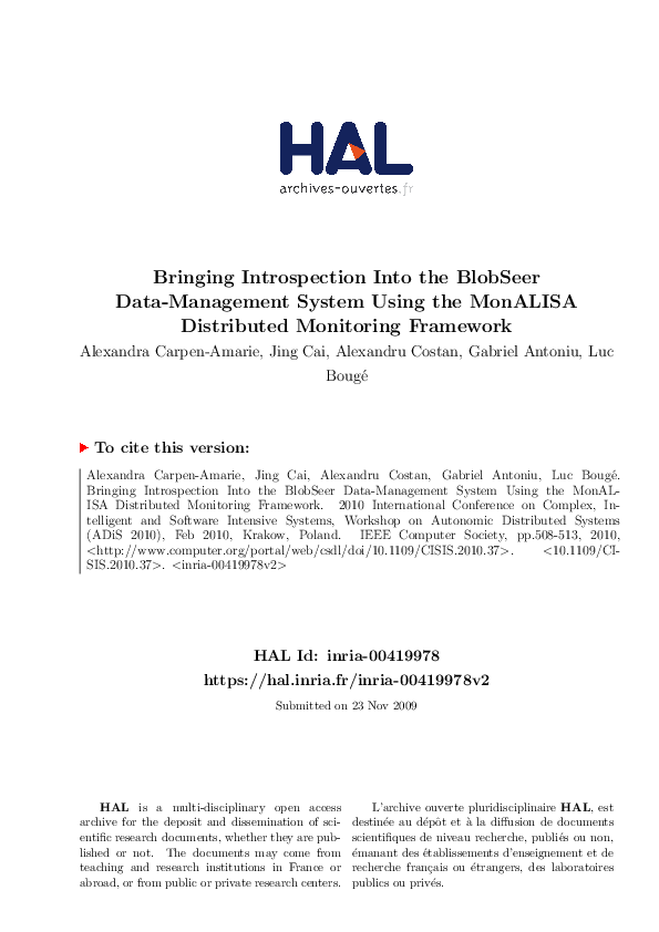Pdf Bringing Introspection Into The Blobseer Data Management System Using The Monalisa