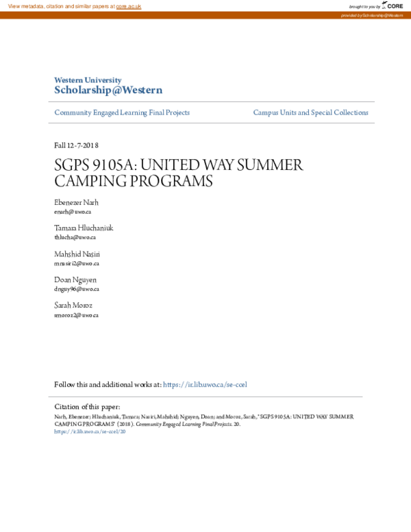 (PDF) SGPS 9105A: United Way Summer Camping Programs