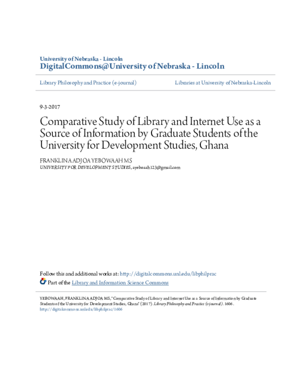 (PDF) Comparative Study of Library and Internet Use as a Source of ...