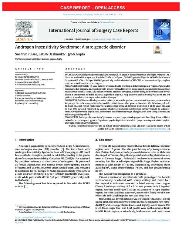 (PDF) Androgen Insensitivity Syndrome: A rare genetic disorder