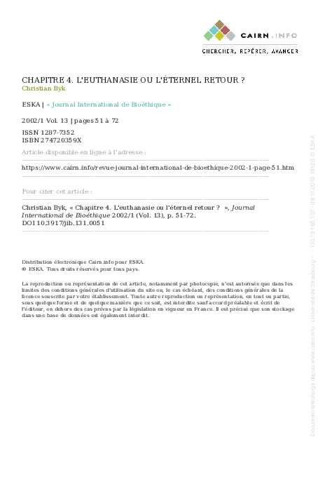 (PDF) Chapitre 4. L'euthanasie ou l'éternel retour