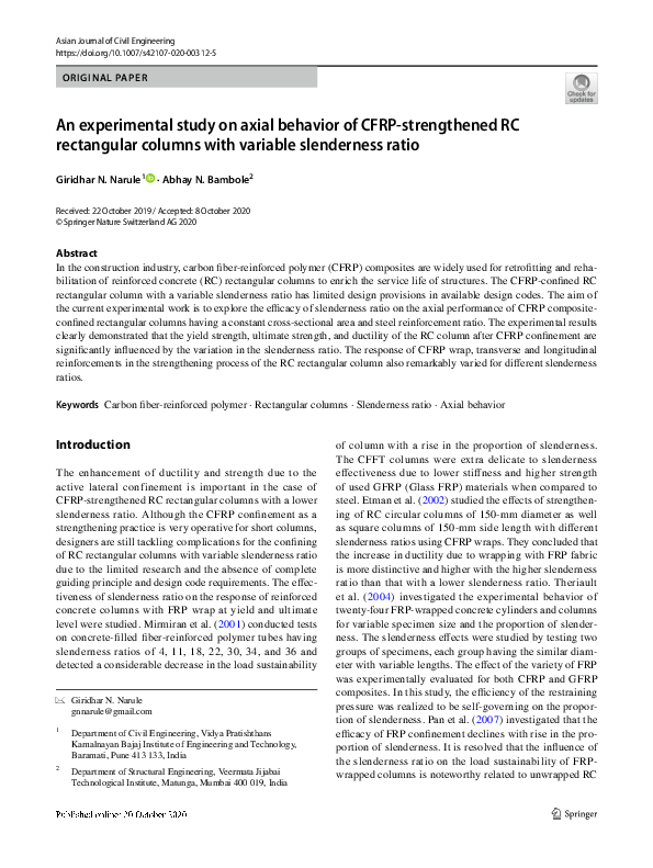 (PDF) An experimental study on axial behavior of CFRP-strengthened RC rectangular columns with ...