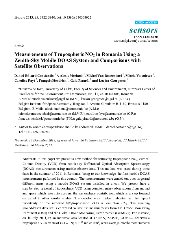 (PDF) Measurements of Tropospheric NO2 in Romania Using a Zenith-Sky ...