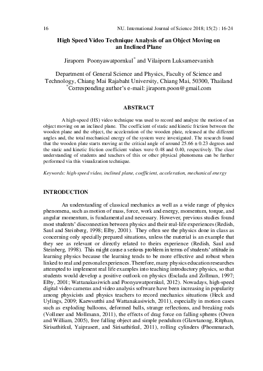 (PDF) High speed video technique analysis of an object moving on an ...