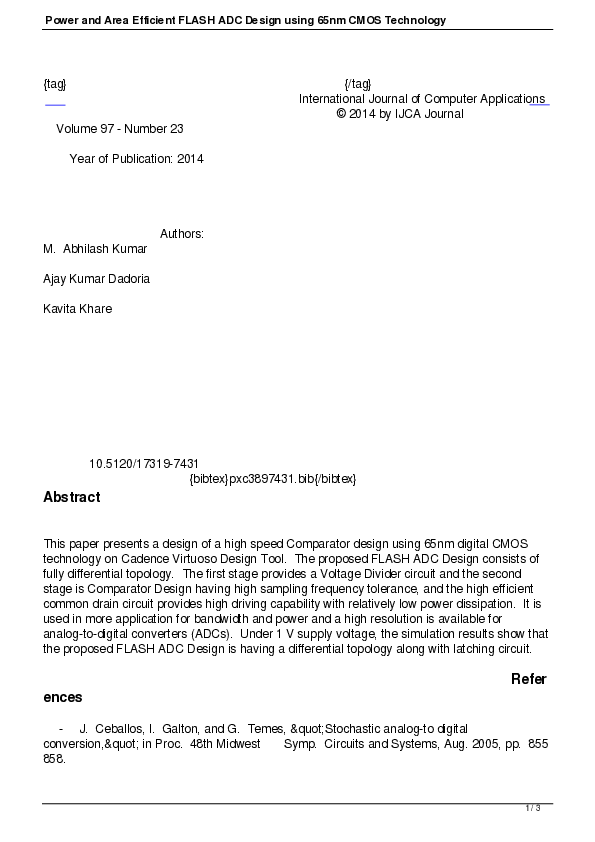 (PDF) Power and Area Efficient FLASH ADC Design using 65nm CMOS Technology
