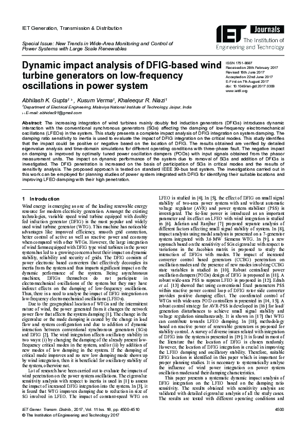 (PDF) Dynamic impact analysis of DFIG‐based wind turbine generators on low‐frequency ...