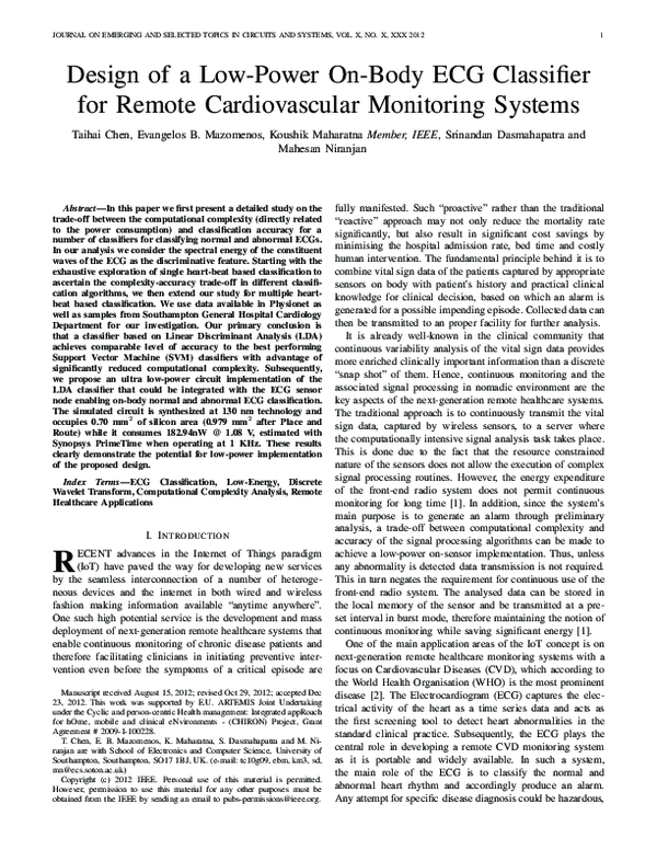 (PDF) Design of a Low-Power On-Body ECG Classifier for Remote ...
