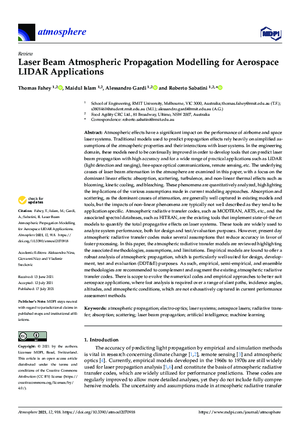 (PDF) Laser Beam Atmospheric Propagation Modelling for Aerospace LIDAR Applications