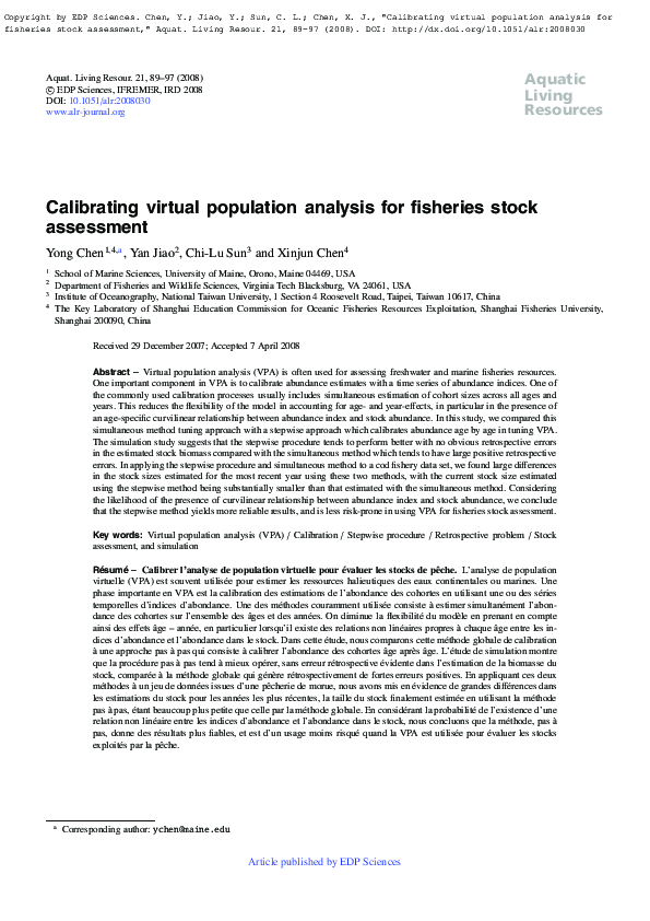 (PDF) Calibrating virtual population analysis for fisheries stock ...