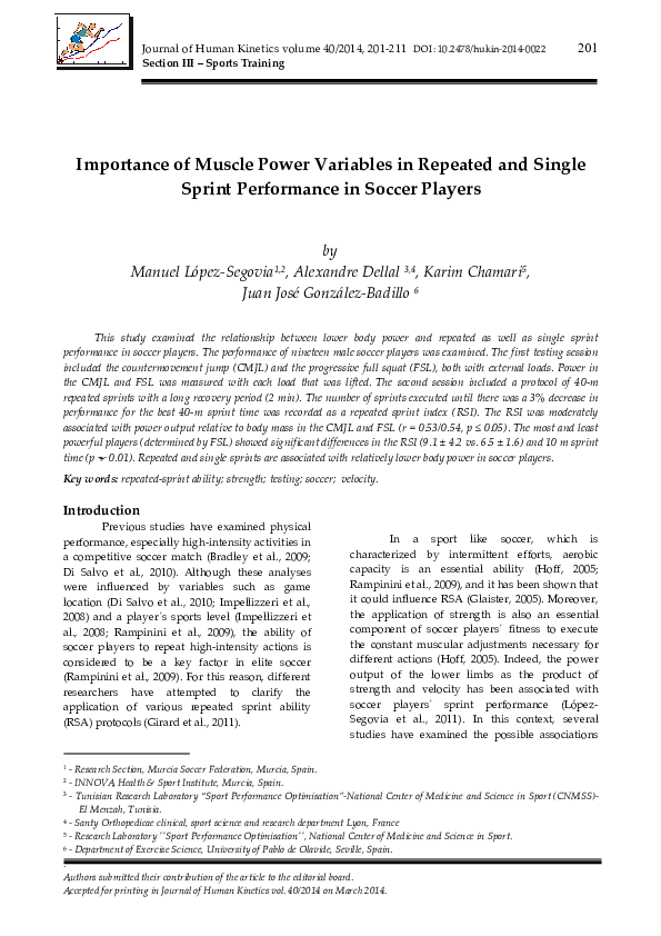 (PDF) Importance of Muscle Power Variables in Repeated and Single ...