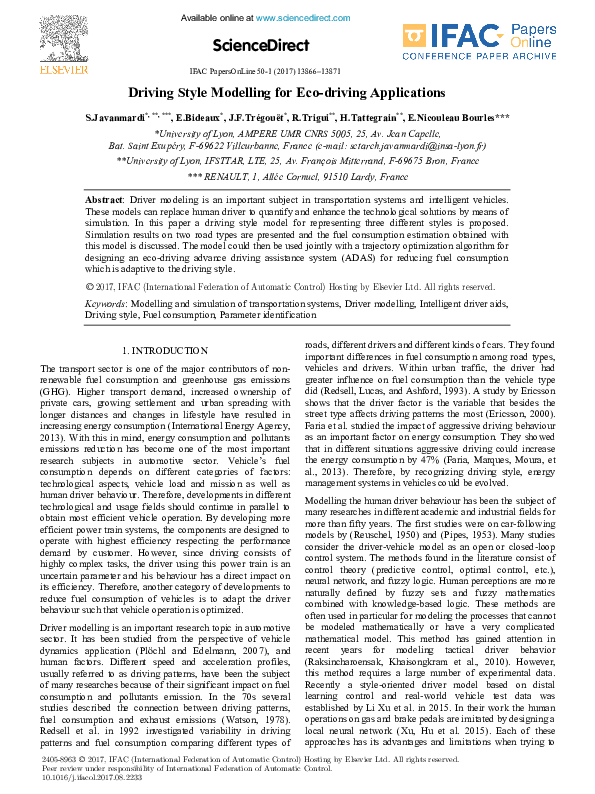 (PDF) Driving Style Modelling for Eco-driving Applications | setareh javanmardi - Academia.edu