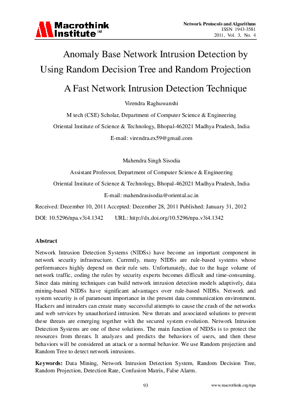Pdf Anomaly Base Network Intrusion Detection By Using Random Decision Tree And Random 6093