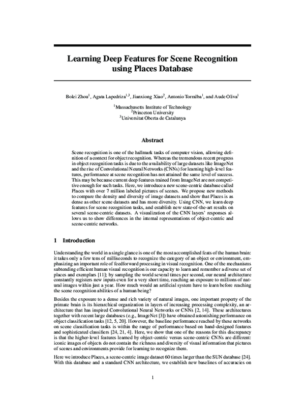 (PDF) Learning deep features for scene recognition using places database