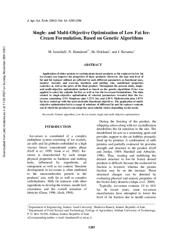 (PDF) Single- and Multi-Objective Optimization of Low Fat Ice- Cream ...