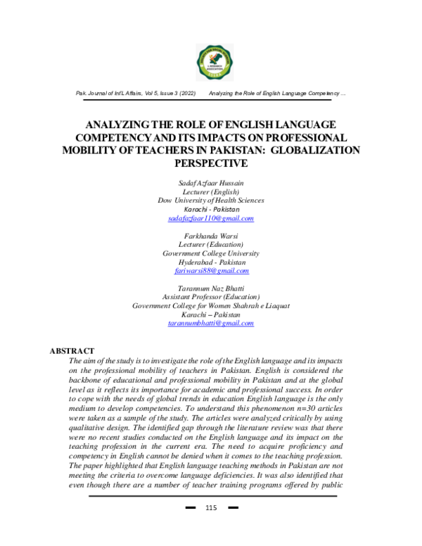 (PDF) Analyzing the Role of English Language Competency and Its Impacts ...