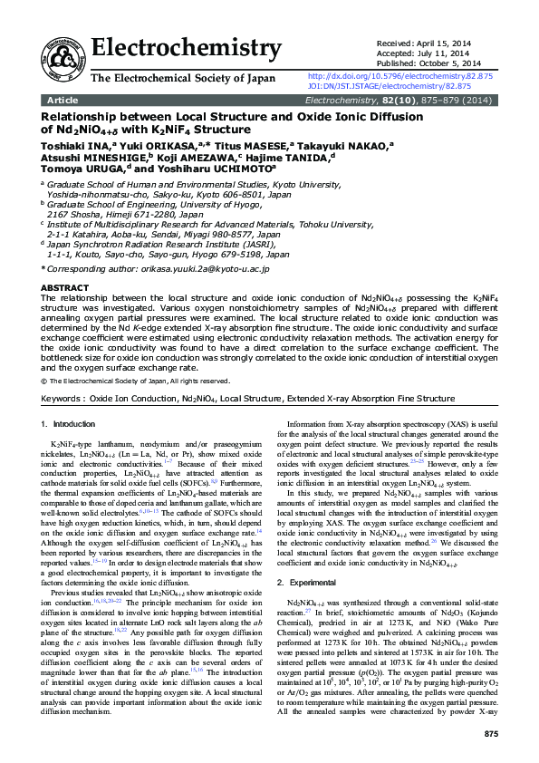 (PDF) Relationship between Local Structure and Oxide Ionic Diffusion of Nd2NiO4+^|^delta; with ...