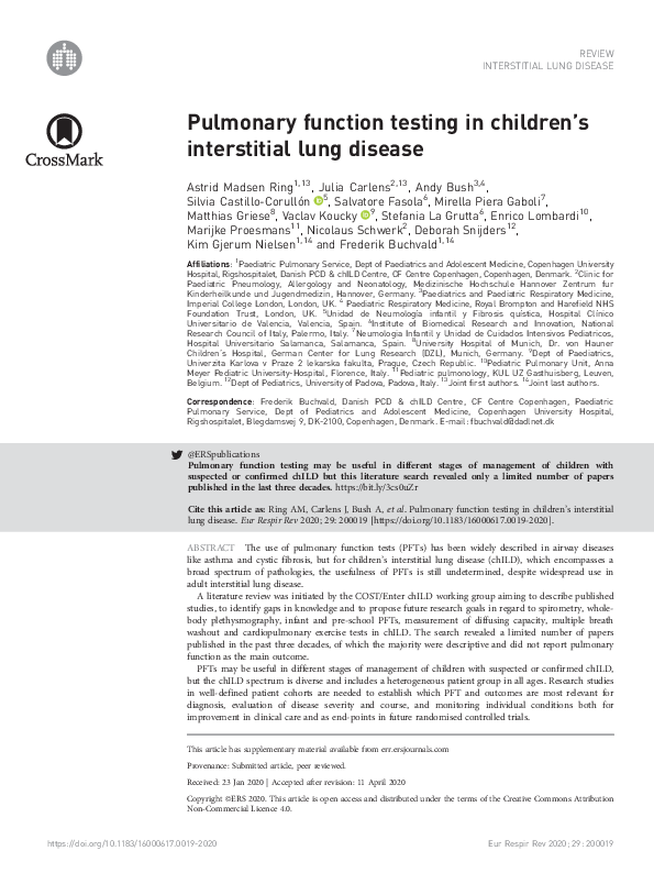 (PDF) Pulmonary function testing in children's interstitial lung ...