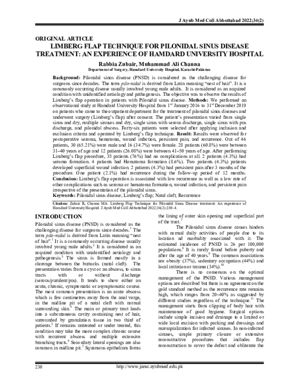 (PDF) Limberg Flap Technique for Pilonidal Sinus Disease Treatment: An ...