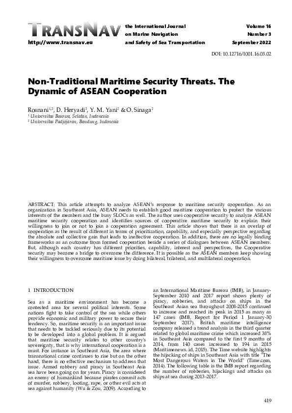 (PDF) Non-Traditional Maritime Security Threats. The Dynamic of ASEAN ...