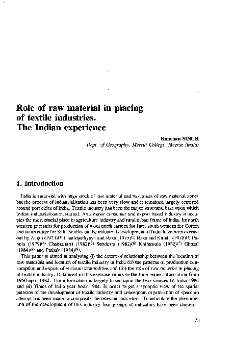 Role of raw material in placing of textile industries. The Indian ...