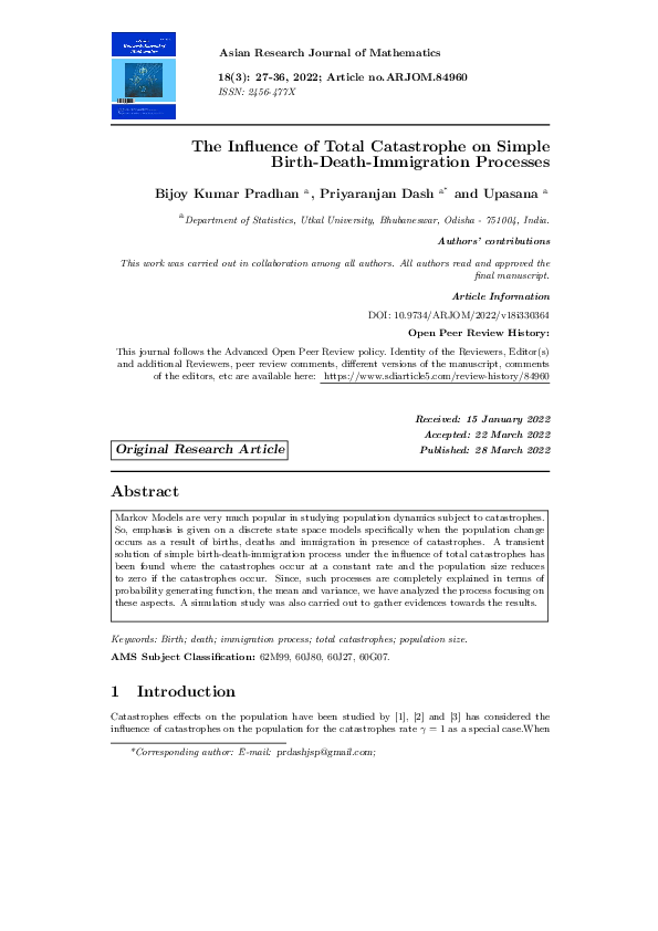 (PDF) The Influence of Total Catastrophe on Simple Birth-Death ...