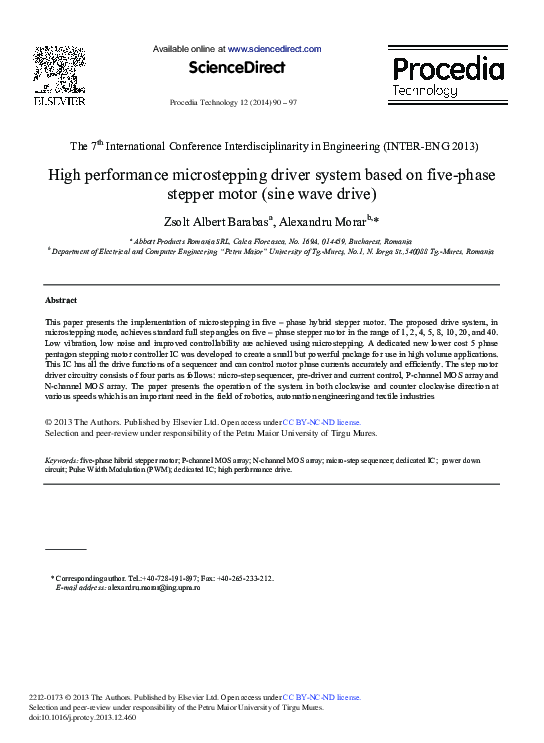 Pdf High Performance Microstepping Driver System Based On Five Phase Stepper Motor Sine Wave