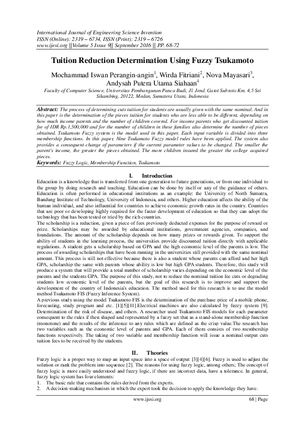 Pdf Tuition Reduction Determination Using Fuzzy Tsukamoto